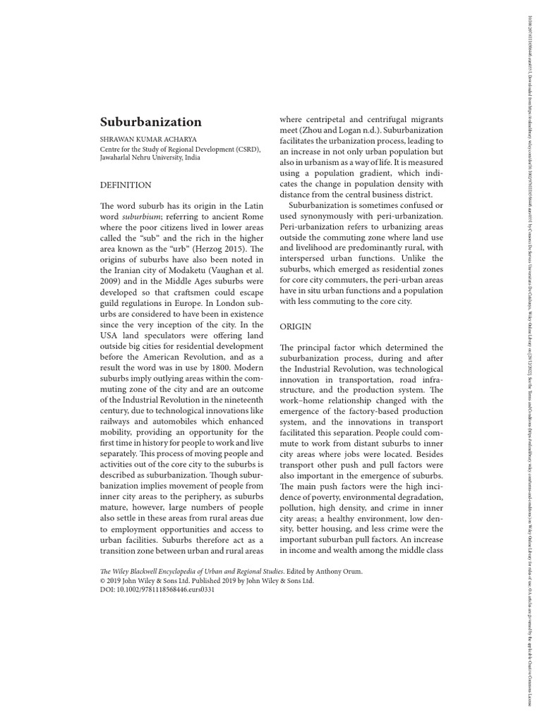 Orum, A.M. and Acharya, S.K. (2022) - Suburbanization. | PDF | Urban ...