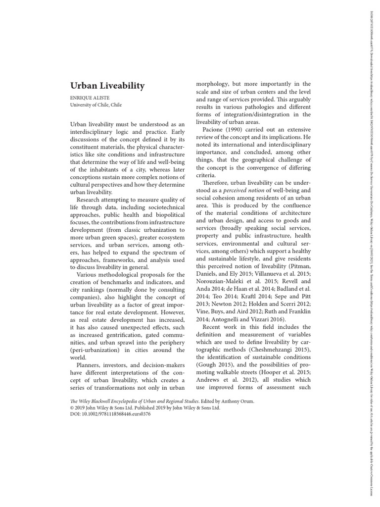 Orum, A.M. and Aliste, E. (2023) - Urban Liveability. | PDF | Quality Of Life | Concept