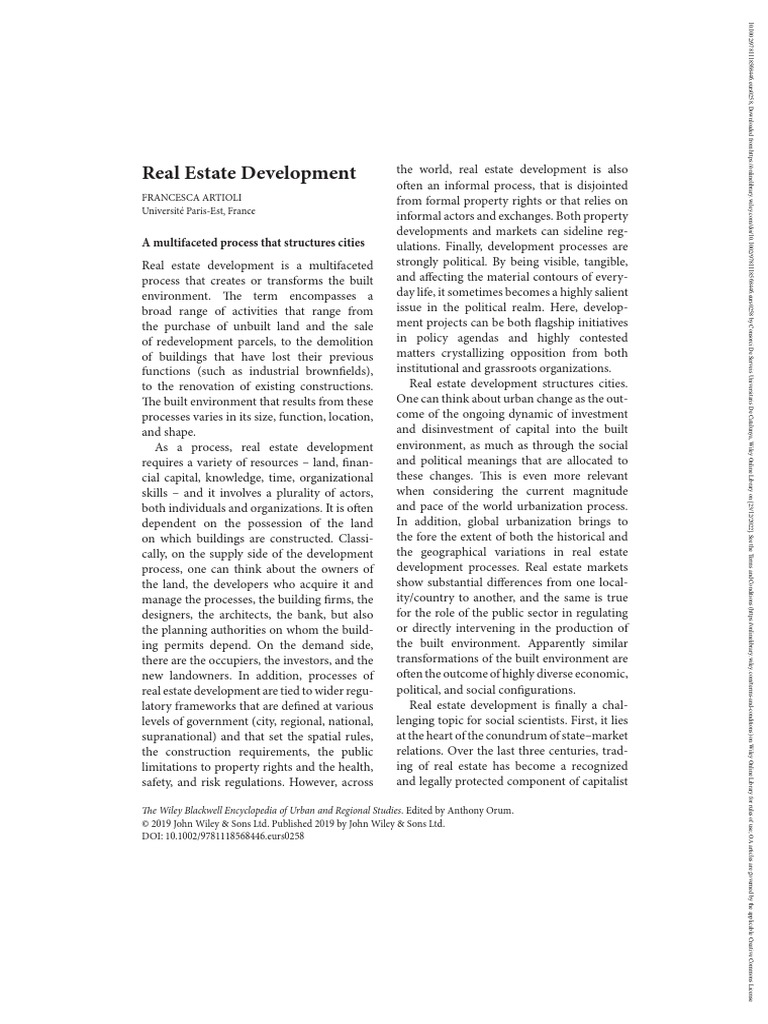 Orum, A.M. and Artioli, F. (2022) - Real Estate Development. | PDF | Market (Economics) | Economics
