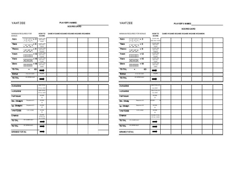 Yahtzee Score Sheets | PDF | Consumer Goods | Gambling Games