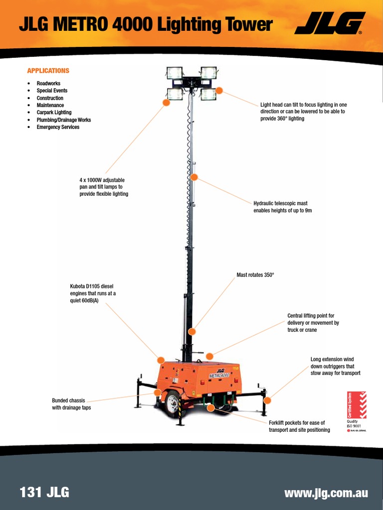 JLG Metro 4000 Lighting Tower Specs | PDF | Engines | Vehicles