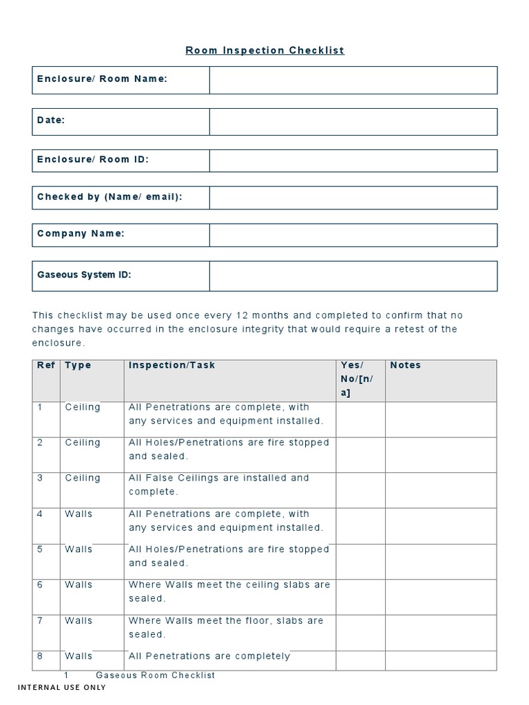 Room Integrity Requirements Checklist | PDF | Building Engineering | Civil Engineering