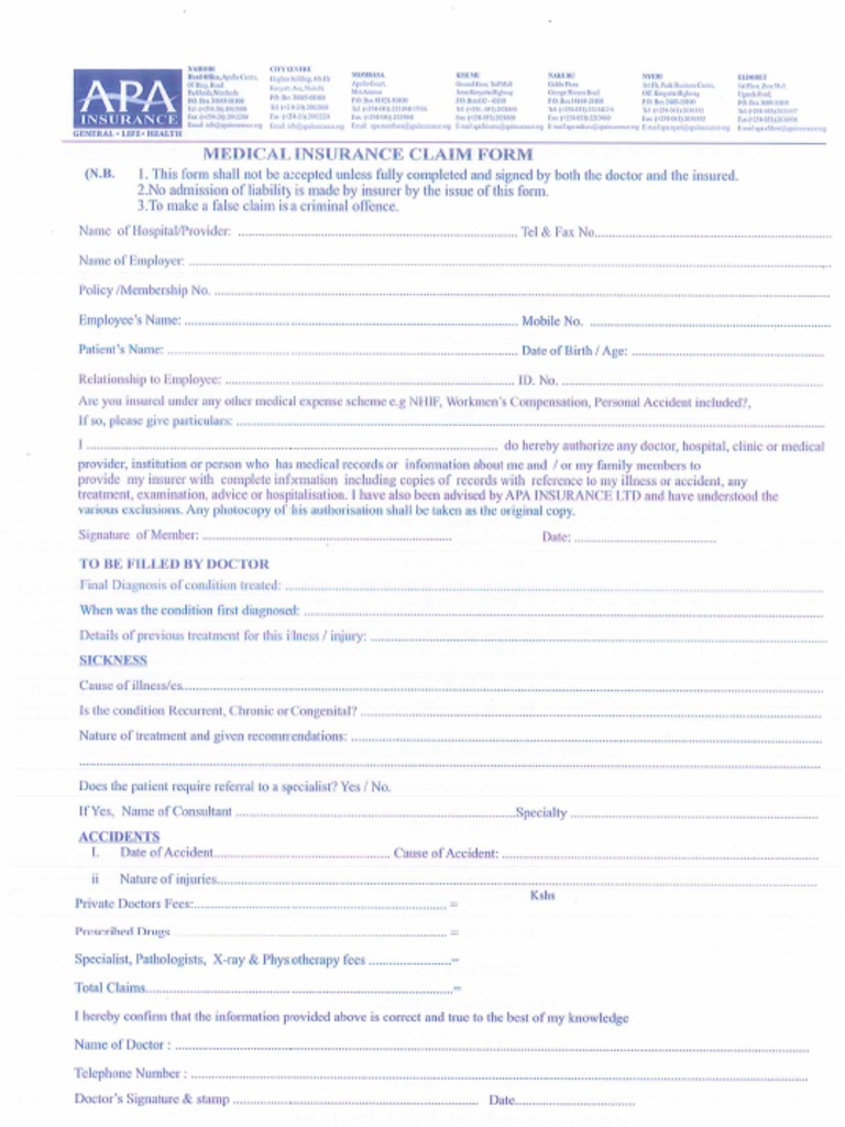 Outpatient Claim Form | PDF