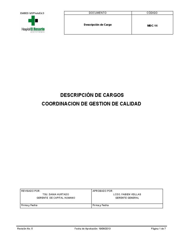 MDC-14 Coordinación de Gestión de La Calidad 2013 | PDF | Sistema de ...