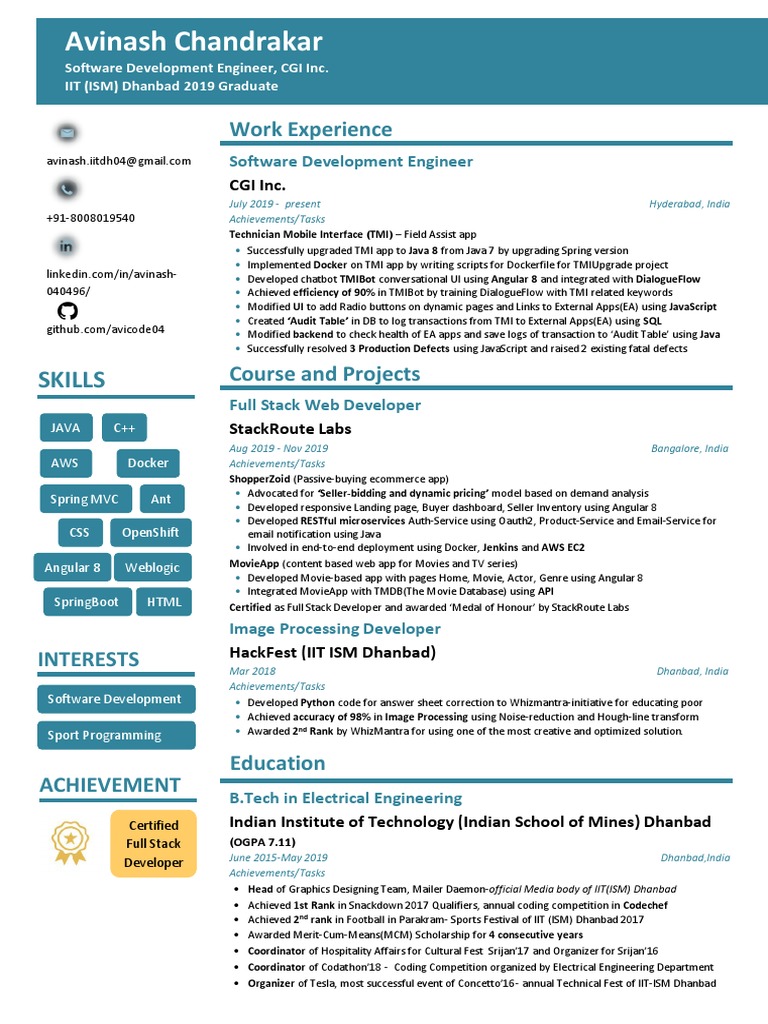 Avinash Chandrakar Resume Format PDF | PDF | Web Application | Computing