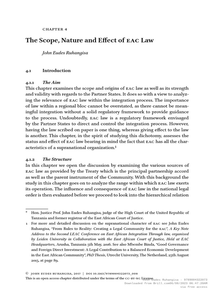 The Scope, Nature and Effect of EAC Law: John Eudes Ruhangisa | PDF ...