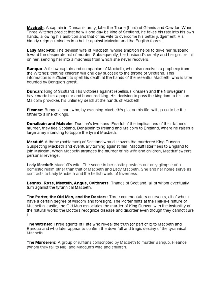 List of Characters (Macbeth) | PDF