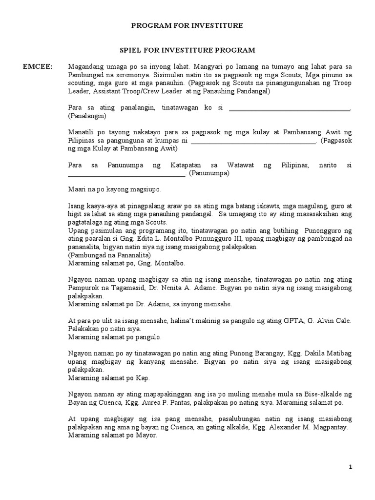 Script-Emcee - Investiture | PDF