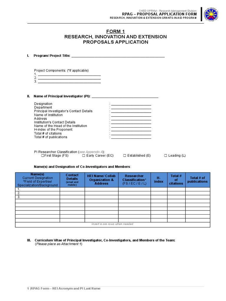 CHED Full Blown Proposal RPAG Form TEMPLATE Sep.2021 | PDF | Sustainability | Economies