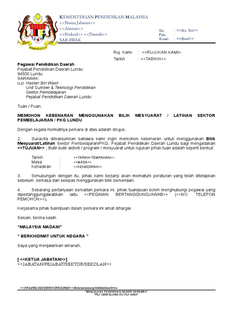 Template Surat Pinjam Bilik | PDF