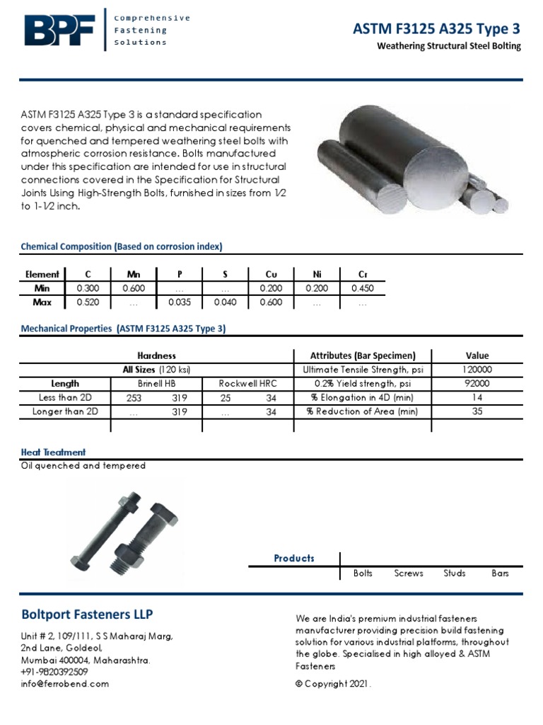 Astm f3125 A325 Type 3 | PDF