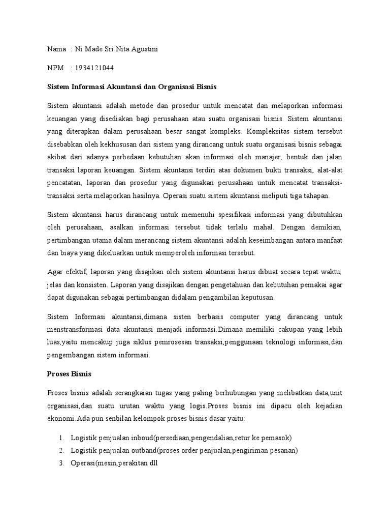 Ni Made Sri Nita Agustini - 1934121044 (RMK SIA BAB 1) | PDF