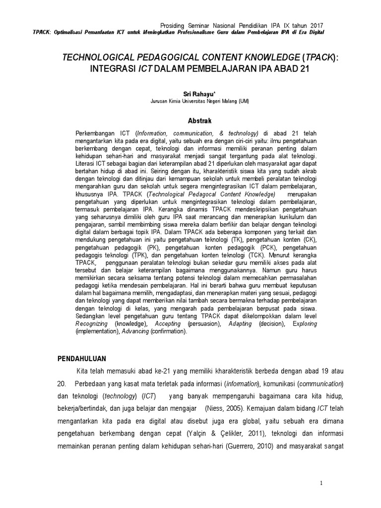 Technological Pedagogical Content Knowledge TPACK | PDF | Karier & Perkembangan