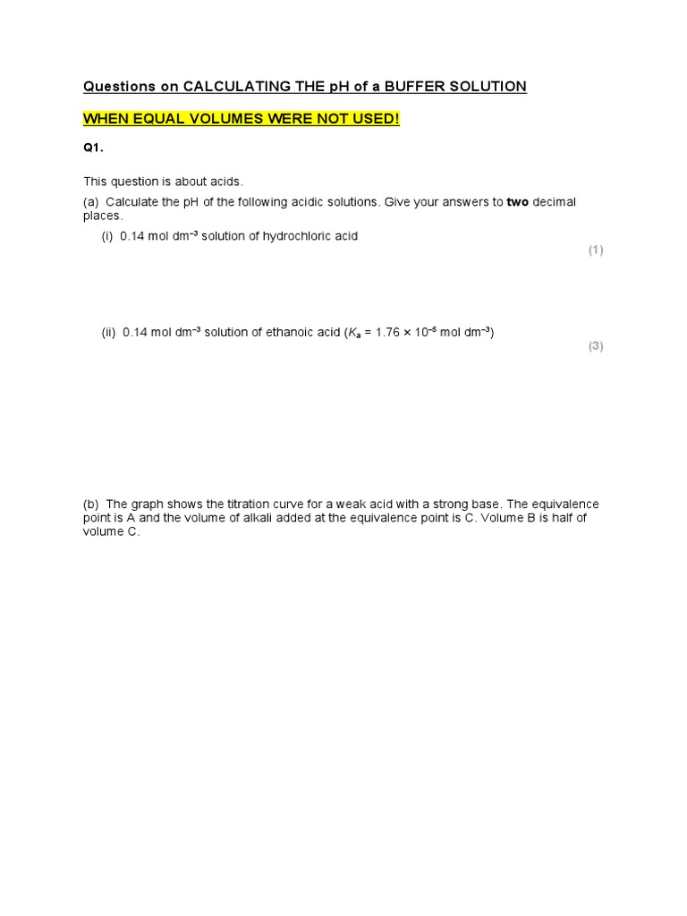 pH Calculation for Buffer Solutions | PDF | Ph | Buffer Solution