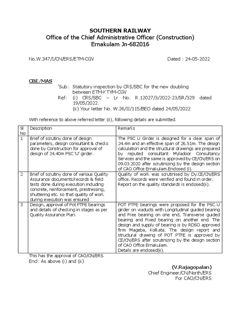 Letter To CBE From CE Reg PSC U Girder | PDF | Business