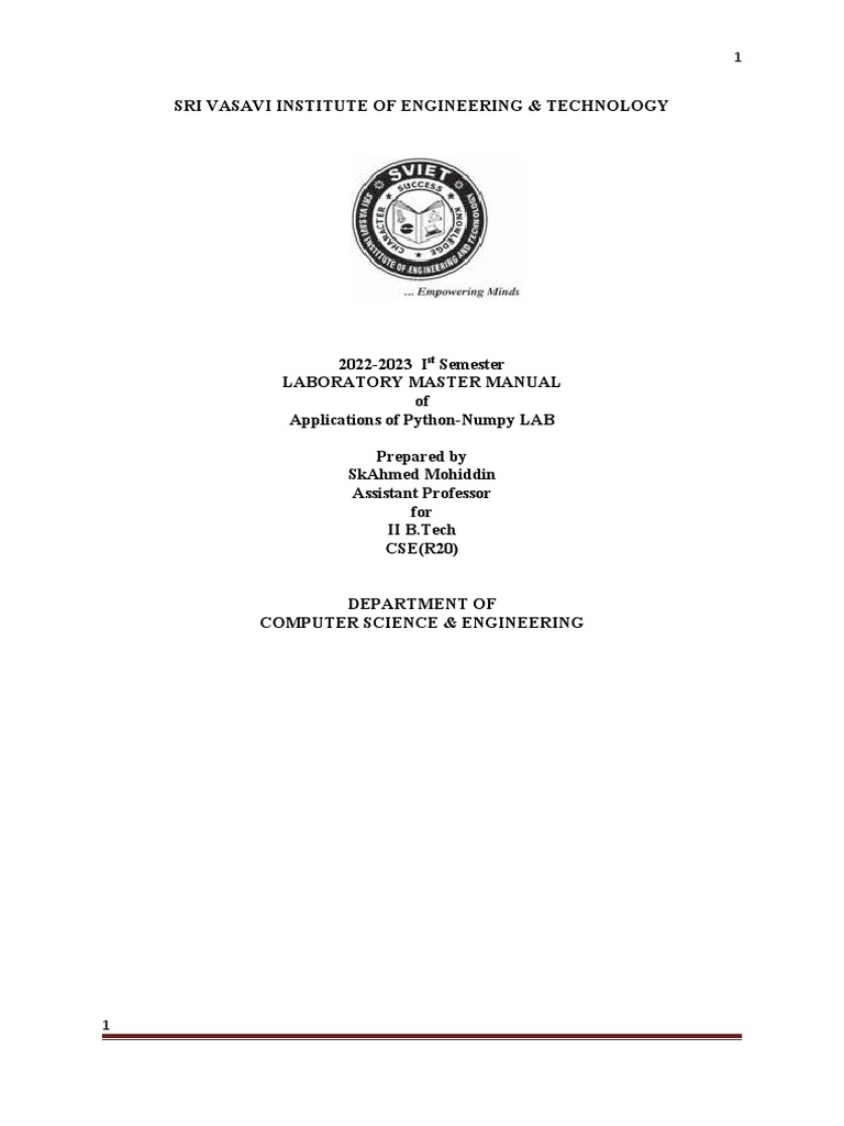 11.NUMPY Lab File (R20) | PDF | Engineering | Python (Programming Language)