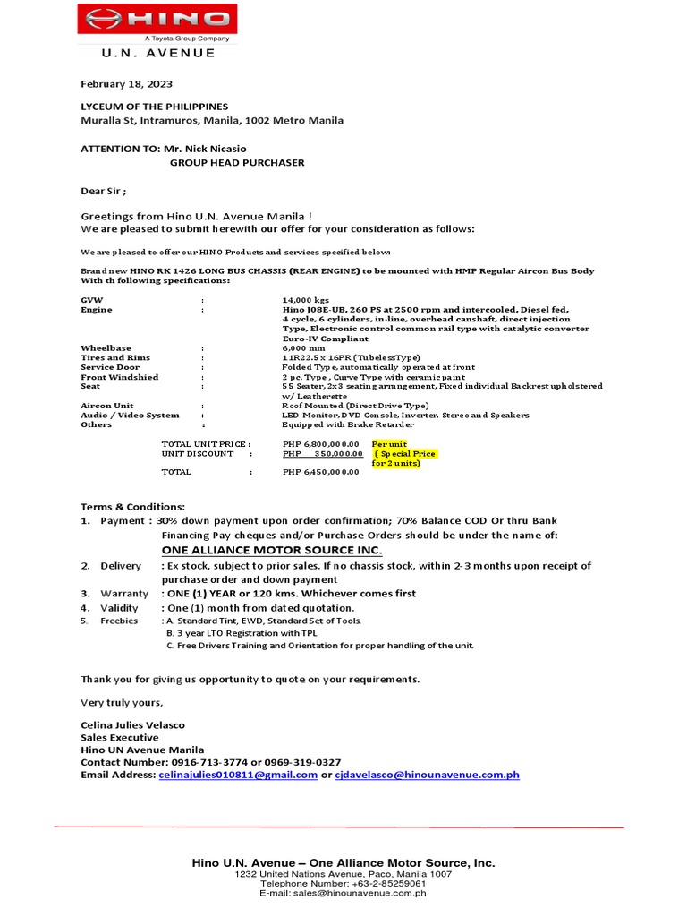 Updated Quotation RK Bus 55 Seater Revised Fao Lpu | PDF | Land ...