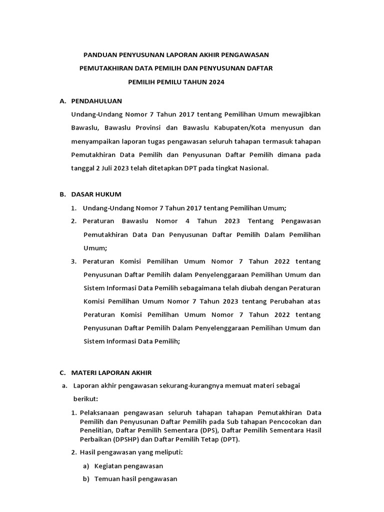 Fix Penyusunan Laporan Hasil Pengawasan Tahapan Pemutakhiran Data Pemilih Dan Penyusunan Daftar ...