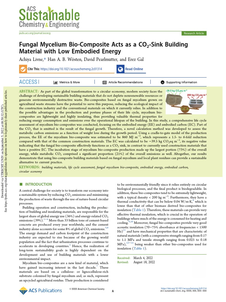 Fungal Mycelium Bio-Composite Acts As A CO2 Sink Building | PDF | Life ...