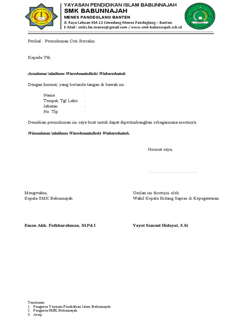 Surat Izin Cuti Bersalin (Guru) | PDF