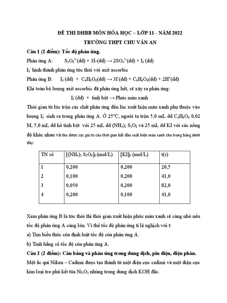 HÓA 11 - ĐỀ THI DX DHBB - 2022 - TRỊNH THỊ KIM THU | PDF
