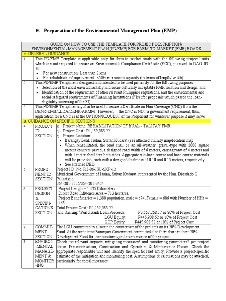 Preparation of The Environmental Management Plan (EMP) | PDF ...