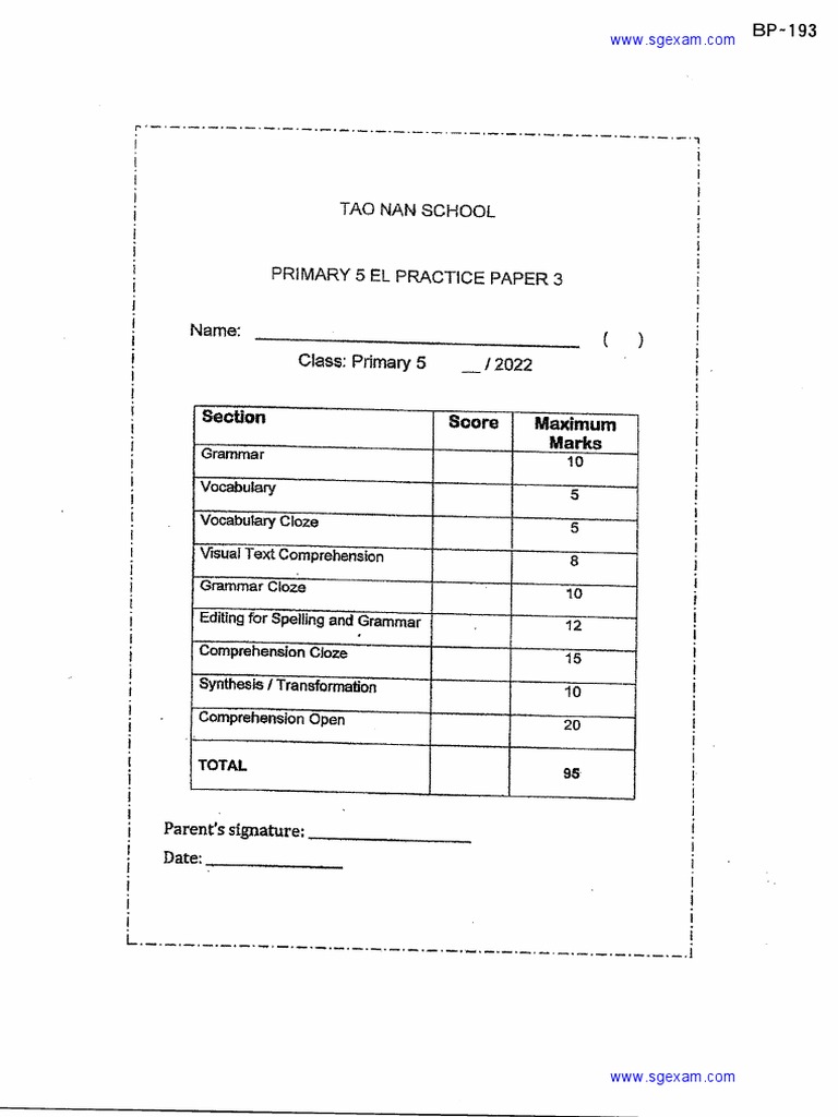 P5-English-Weighted Assessment 3-Tao Nan 2022 | PDF