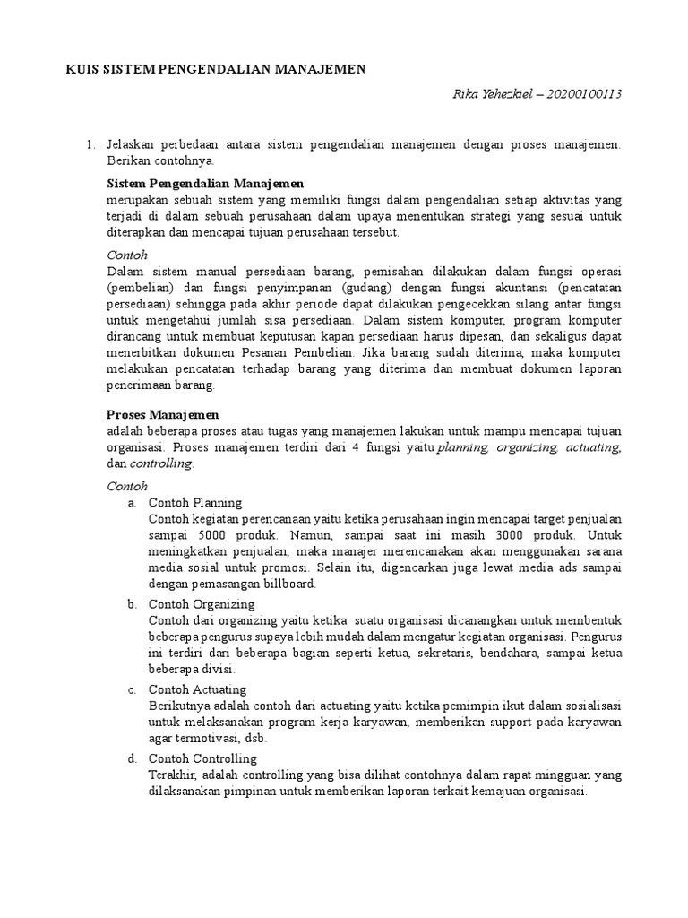 Kuis Sistem Pengendalian Manajemen | PDF