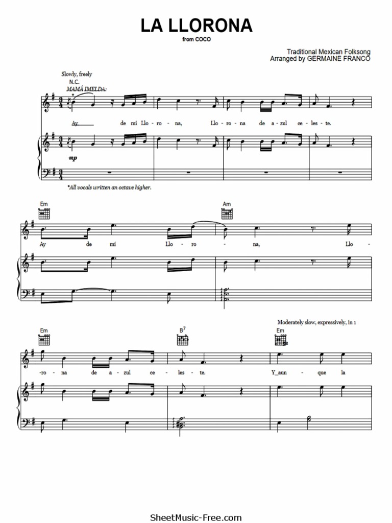 La Llorona Sheet Music From Coco SheetMusic | PDF
