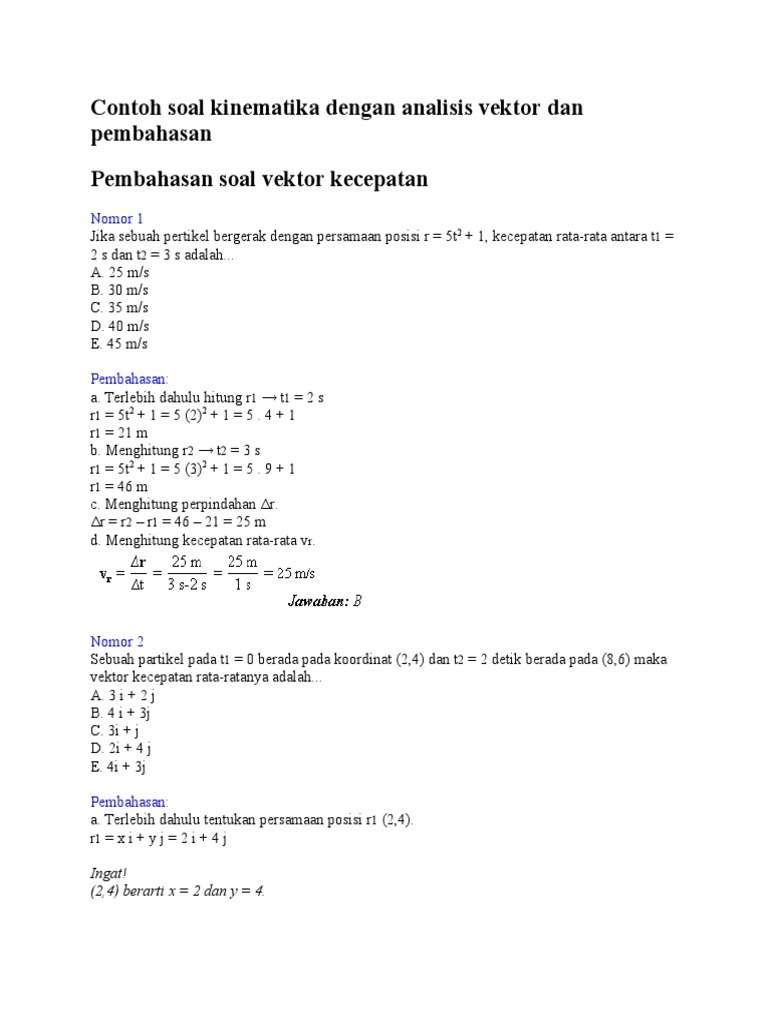Contoh Soal Kinematika Dengan Analisis Vektor Dan Pembahasan | PDF | Metode & Bahan Ajar