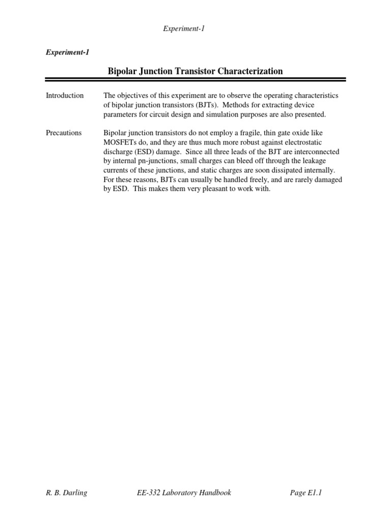 Bipolar Junction Transistor Characterization | PDF | Bipolar Junction Transistor | Electronic ...