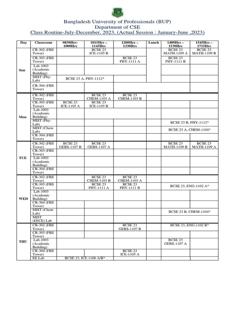 Class Routine Cse 6-7-23 1030hrs-1 | PDF