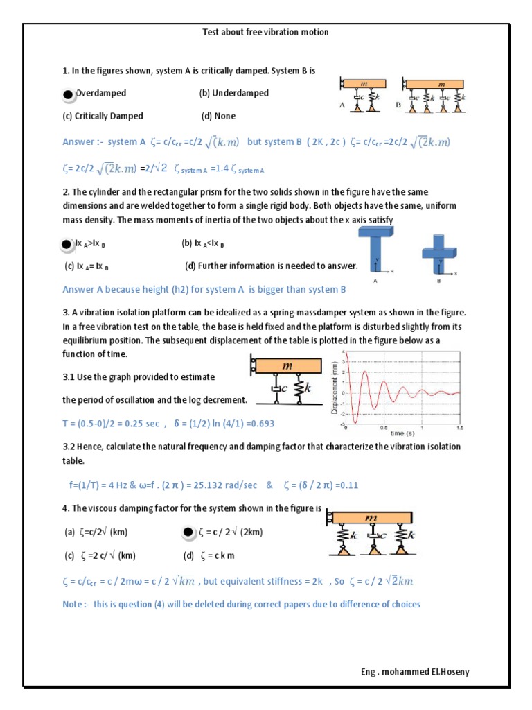 Free Vibration Motion Exam | PDF | Damping | Metrology