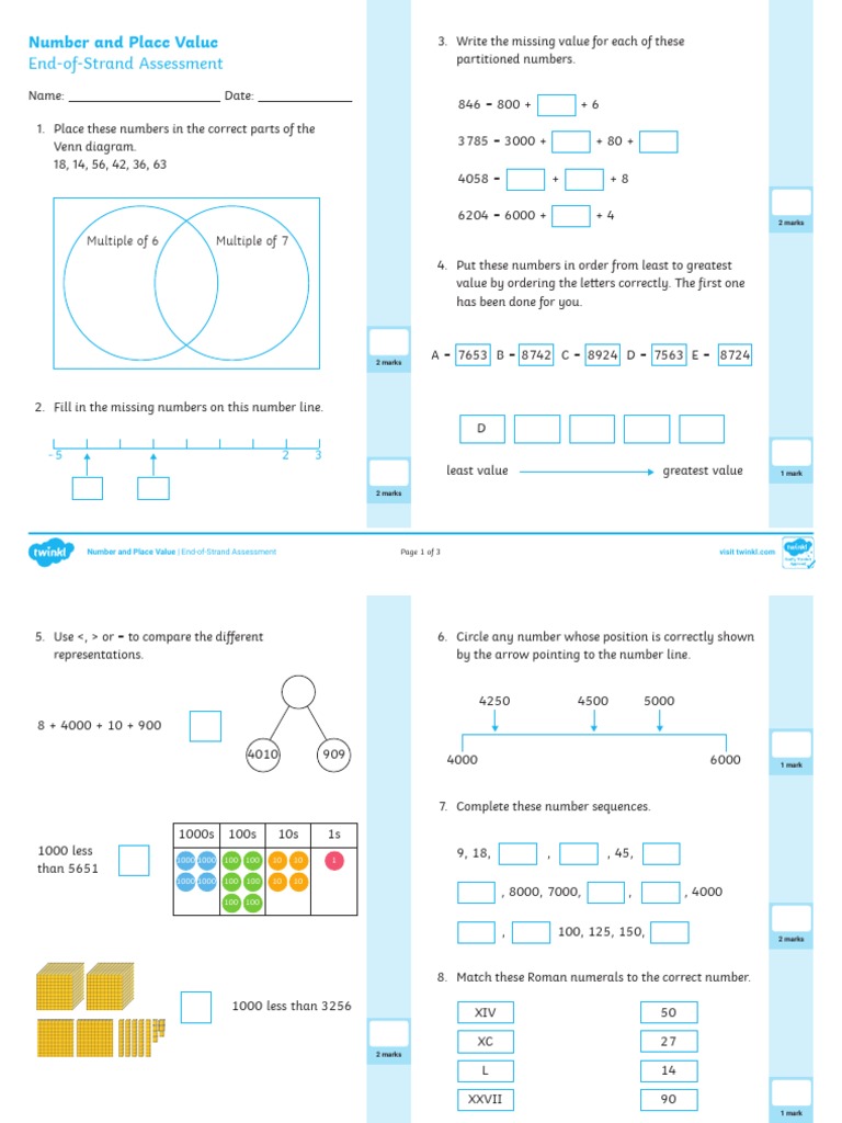 Y4 Place Number and Place Value End-of-Strand Assessment | PDF ...