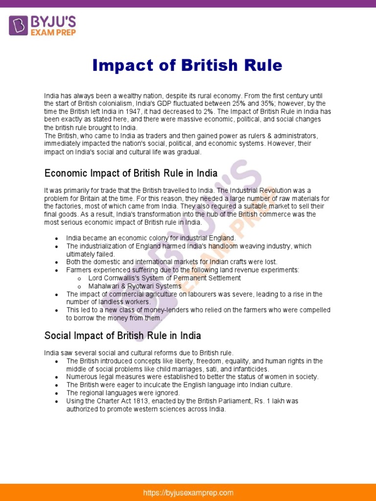 Economic and Social Effects of British Rule | PDF | British Raj ...