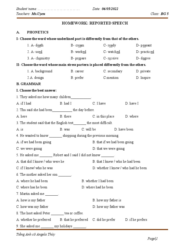 BT Reported Speech Full | PDF | Jeans