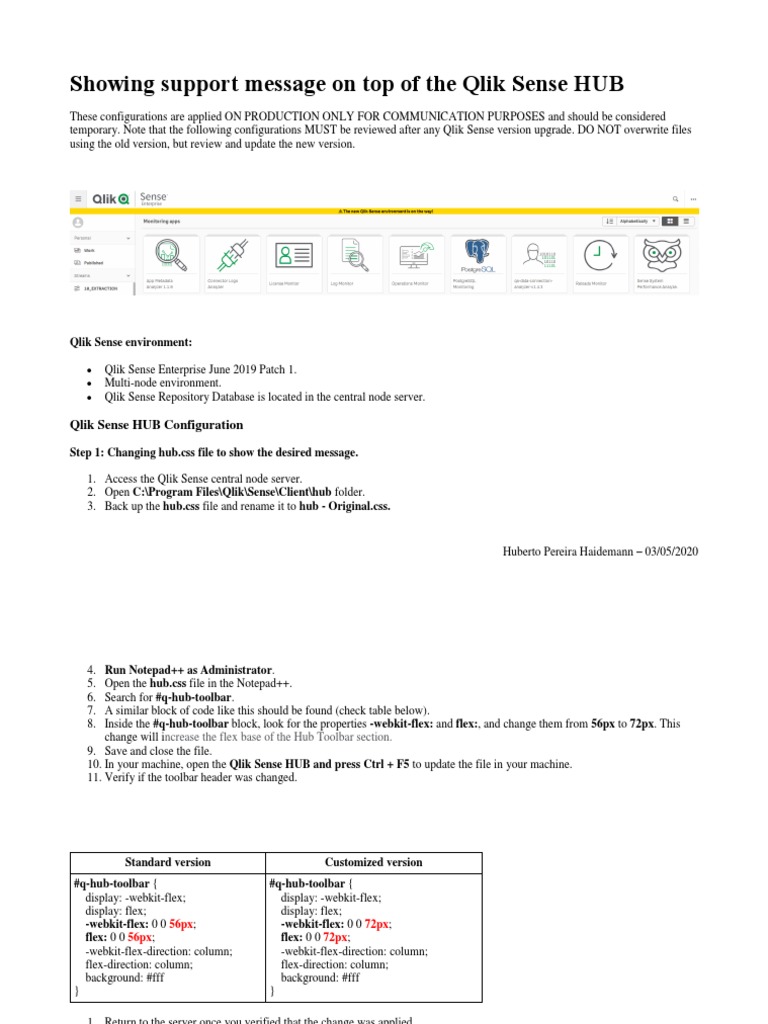 Showing Support Message On Top of The Qlik Sense HUB (Forcing Update Client-Side) | PDF ...