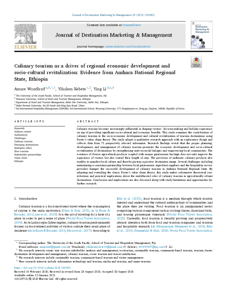 Culinary Tourism As A Driver Of Regional Economic Development And