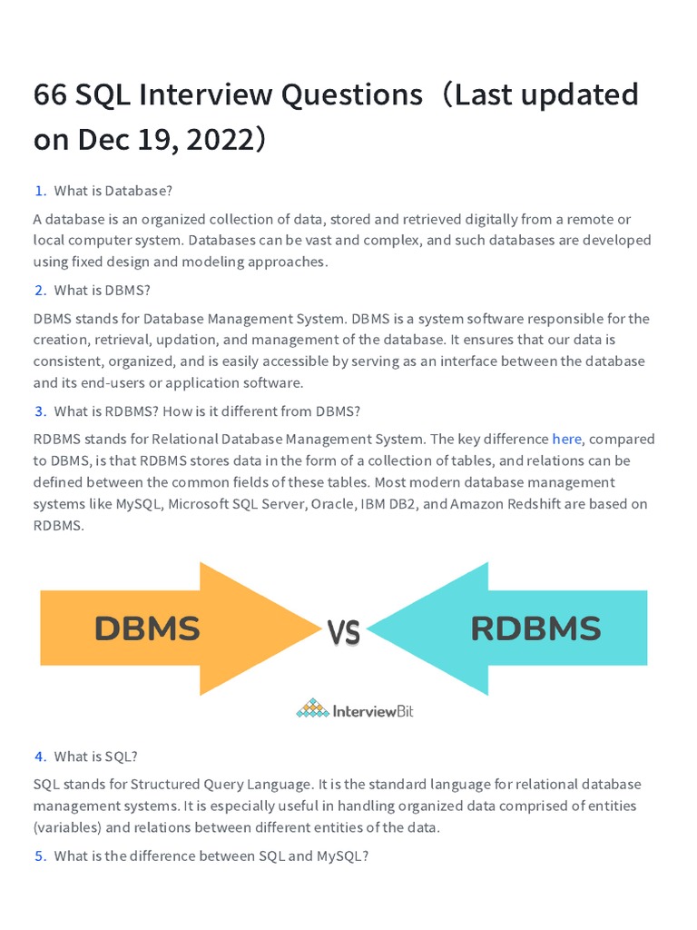 66 Sql Interview Questions Last Updated On Dec 19 2022 Pdf Database Index Relational Database