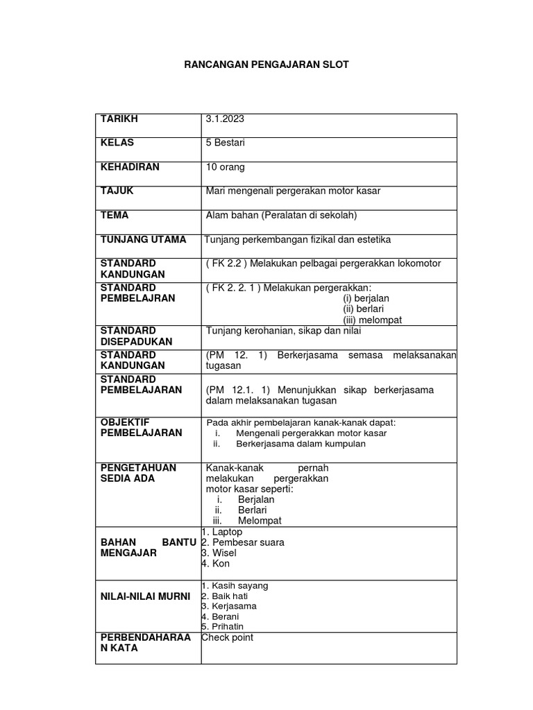 Rancangan Pengajaran Slot Hse2043 | PDF