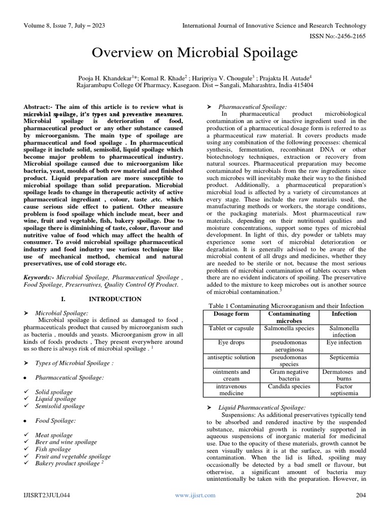 Microbial Spoilage in Pharma & Food | PDF