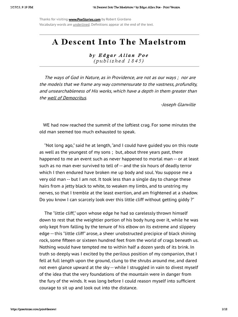 Poe - A Descent Into The Maelstrom | PDF