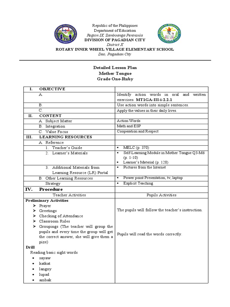 COT MTB 1 3rd 22 | PDF | Teachers | Lesson Plan
