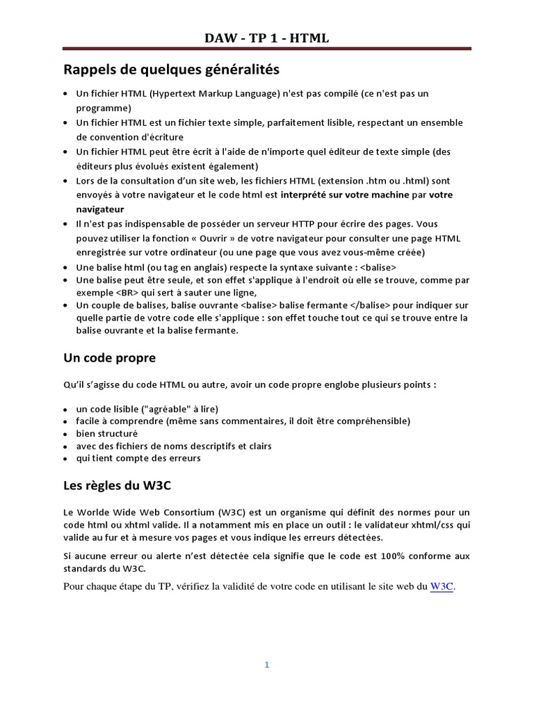 Daw TP1 HTML | PDF | Html | Langage de balisage