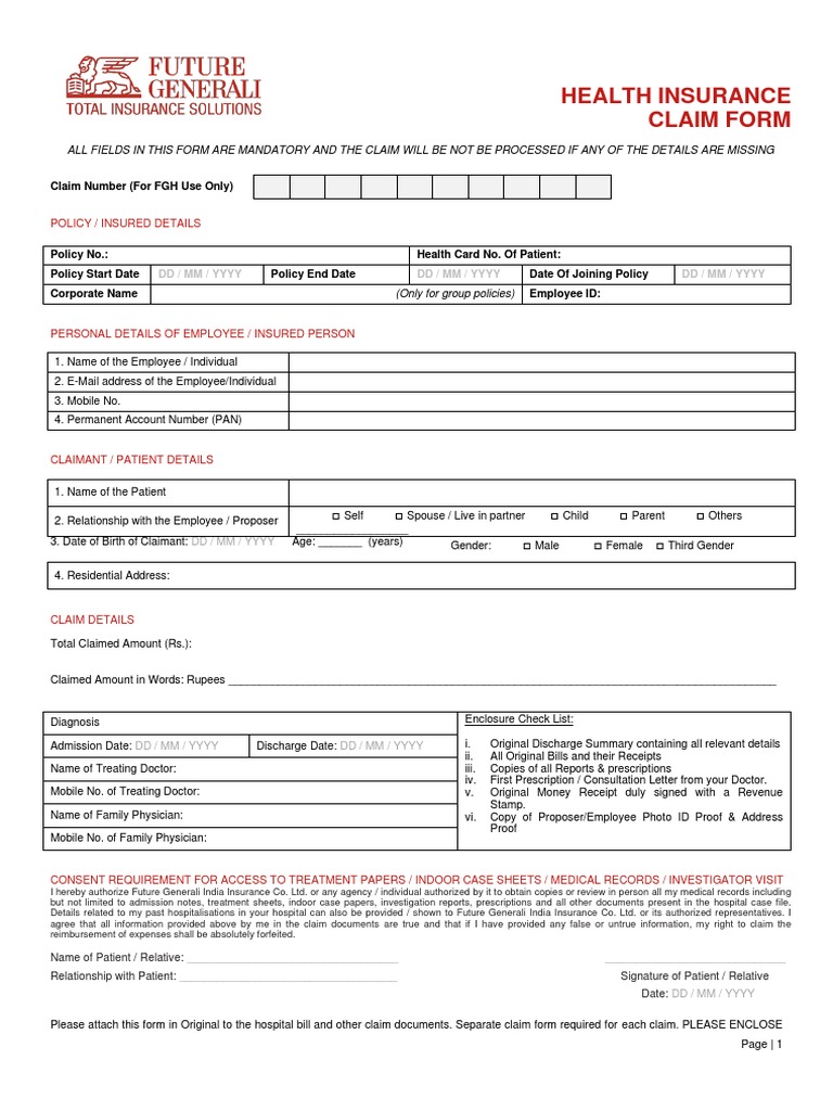 Health Insurance Claim Form Template | PDF | Cheque | Medical Record