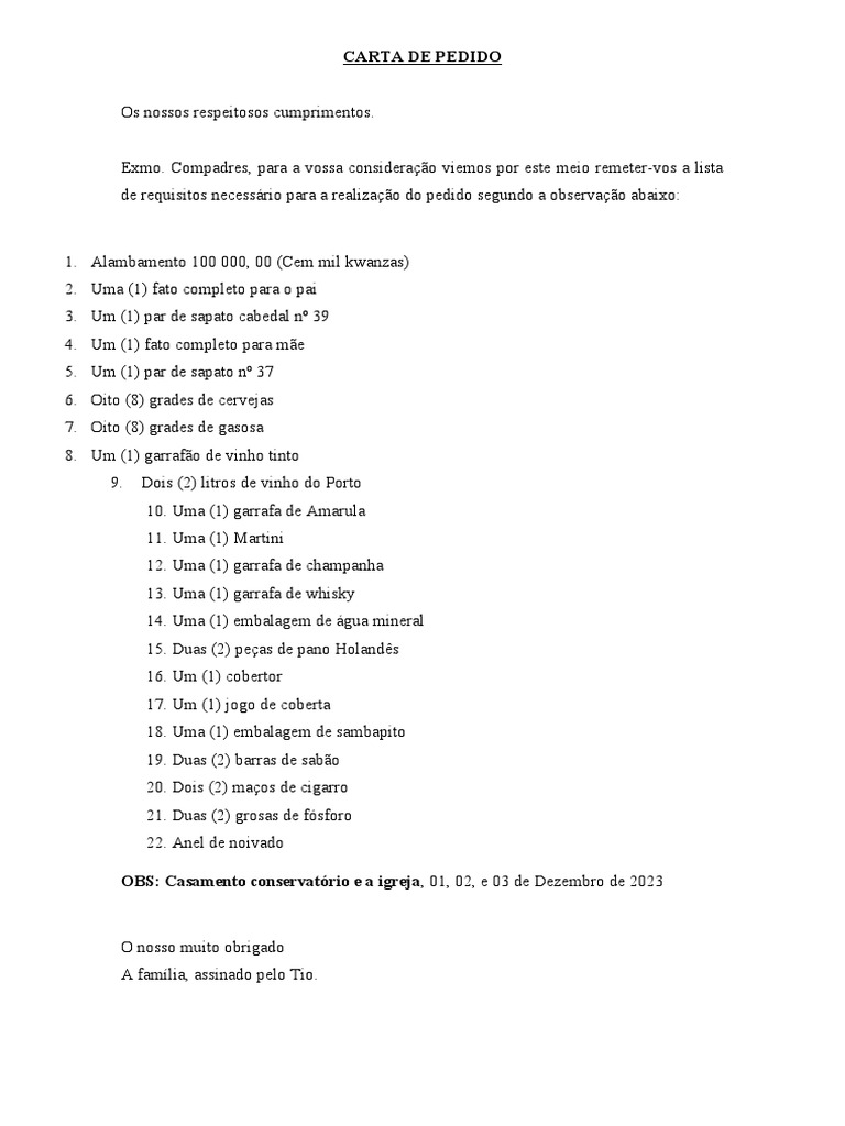Carta de Pedido | PDF