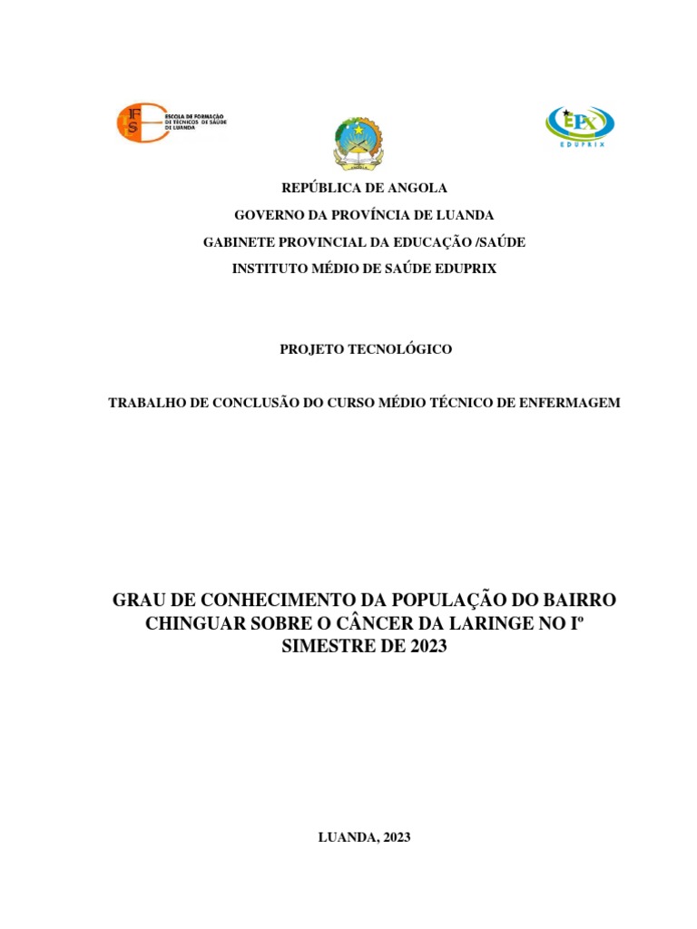 TCC Eduprix - Grau de Conhecimento Dos Municípes Do Bairro Chinguar ...