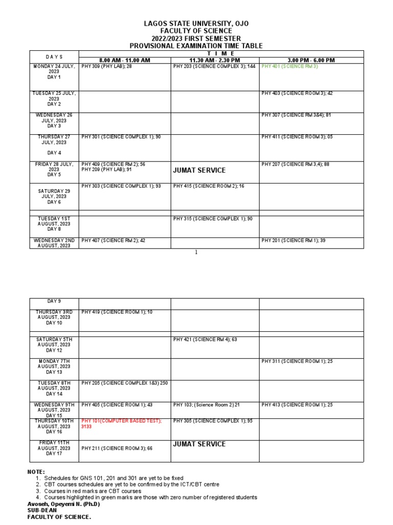 2022-2023 Fos Provisional First Semester Examination Time-Table July 13 ... 2022-2023 Fos Provisional First Semester Examination Time-Table July 13 ...