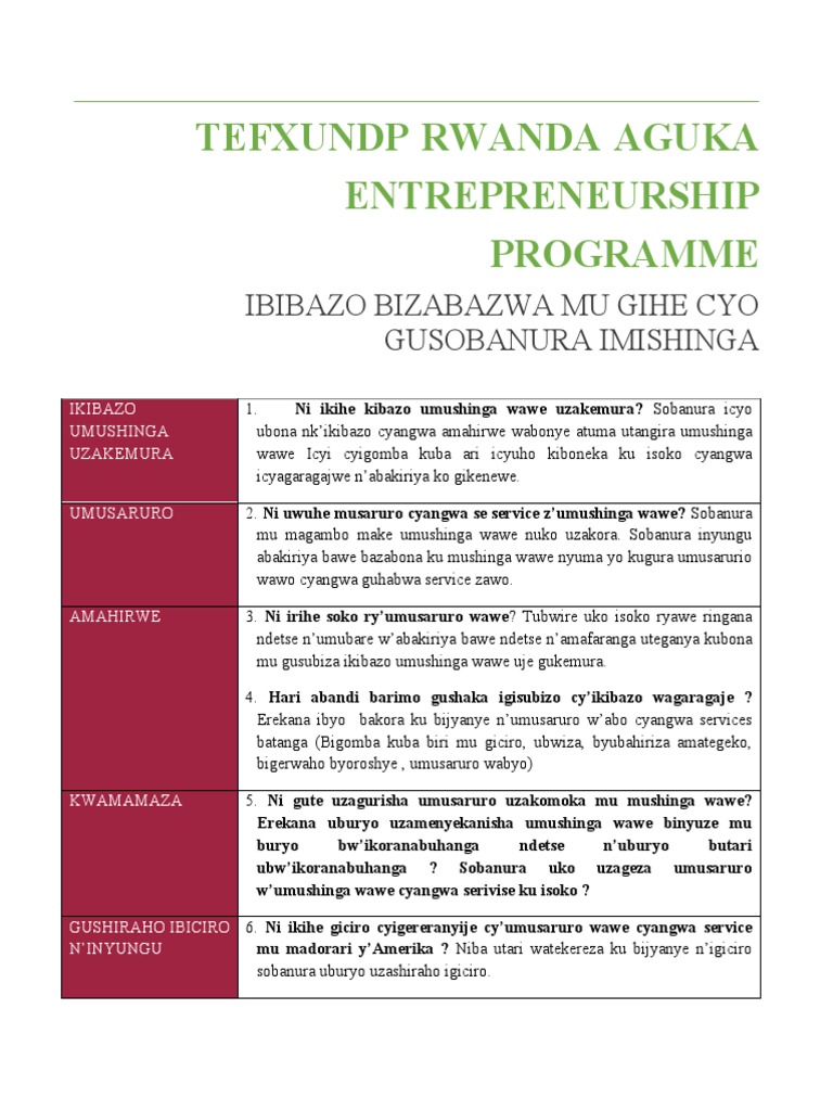 Aguka Entrepreneurship Programme Guide | PDF