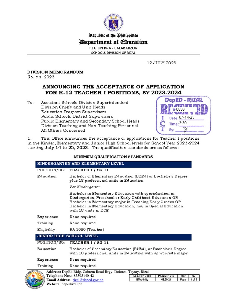 Clearance | PDF | Teachers | Middle Schools